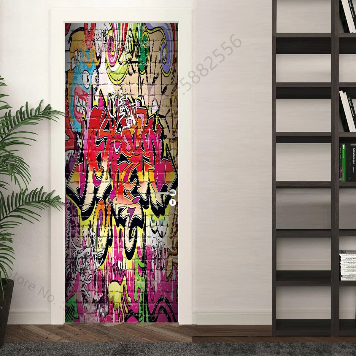 3d Geometric Door Sticker Self Adhseive Vinyl Full Door Wrap Cover