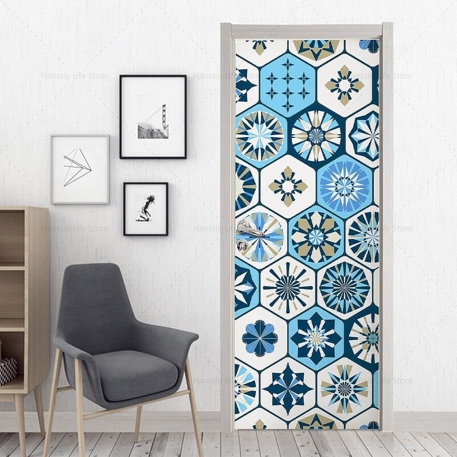 3D Geometric Door Sticker Self-adhseive Vinyl Full Door Wrap Cover ...