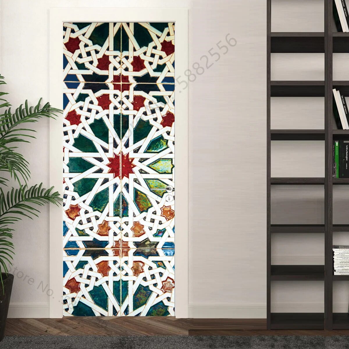 3D Geometric Door Sticker Self-adhseive Vinyl Full Door Wrap Cover ...
