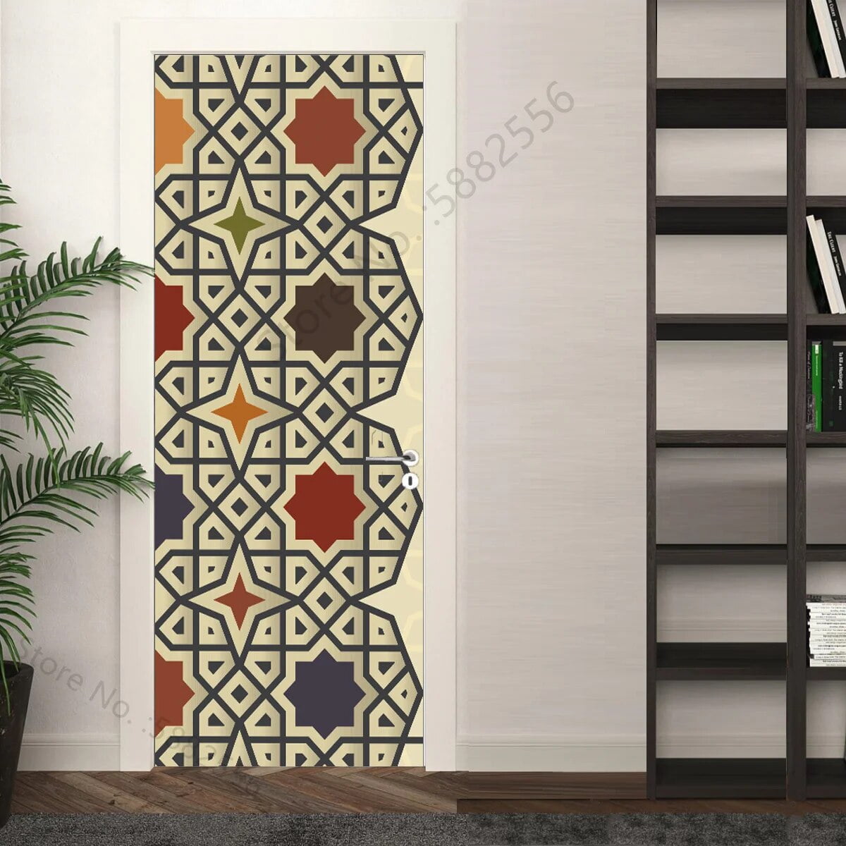 3D Geometric Door Sticker Self-adhseive Vinyl Full Door Wrap Cover ...