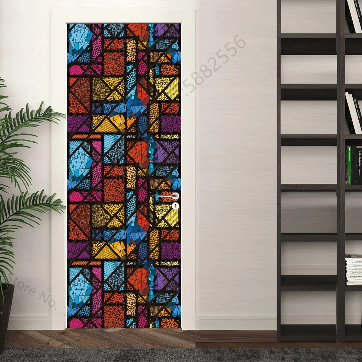 3D Geometric Door Sticker Self-adhseive Vinyl Full Wrap Cover Stickers ...