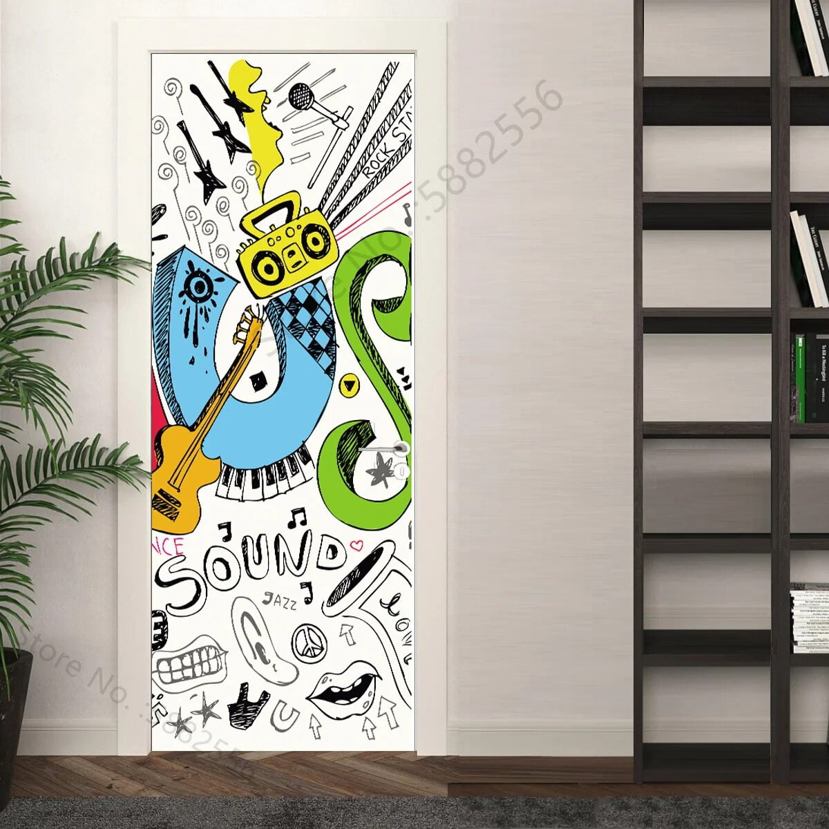 3D Geometric Door Sticker Self-adhseive Vinyl Full Wrap Cover Stickers ...