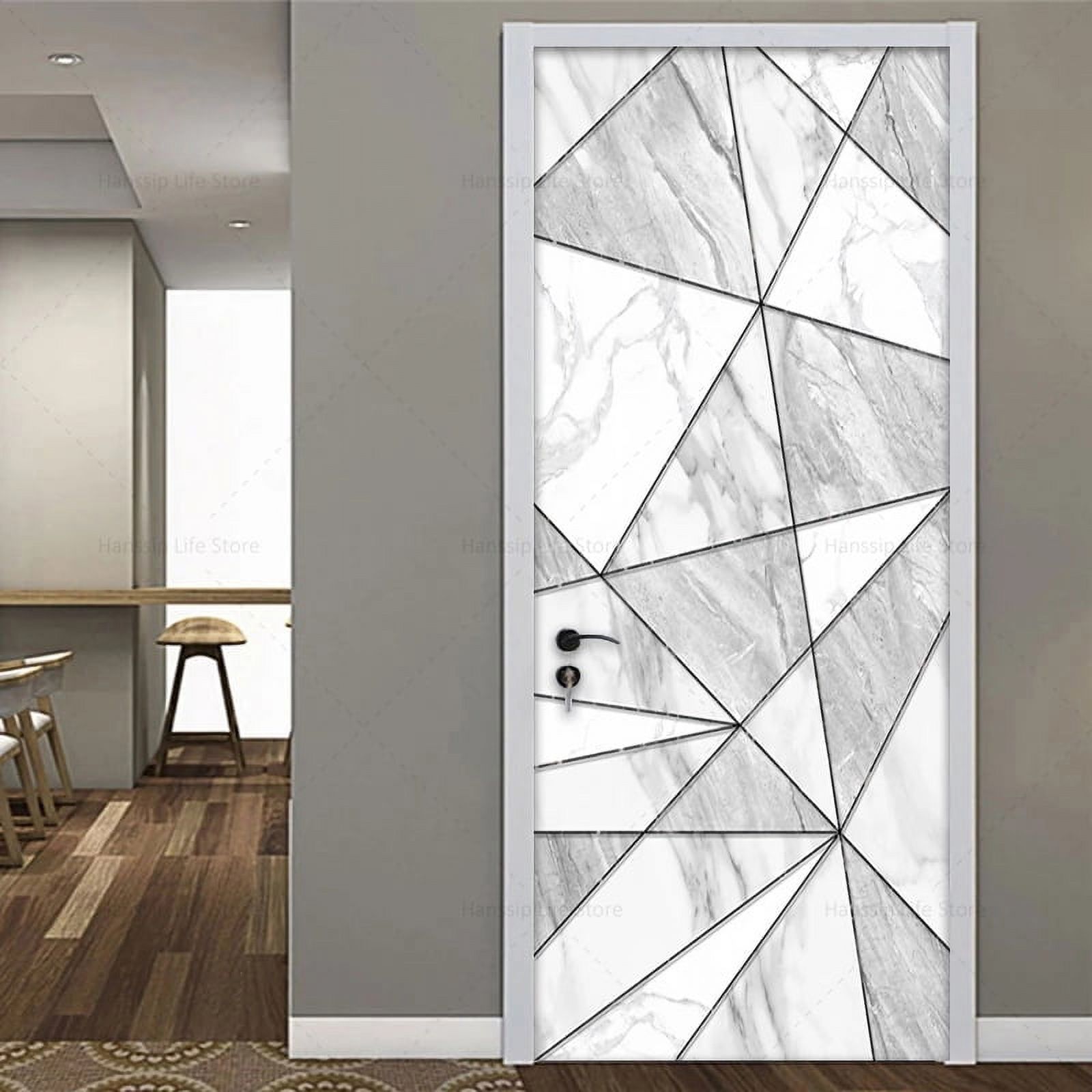 3D Geometric Door Stickers Home Decoration Black and White Abstract ...