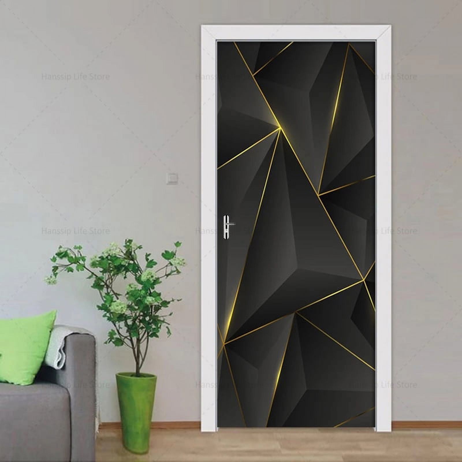3D Geometric Door Stickers Home Decoration Black and White Abstract ...