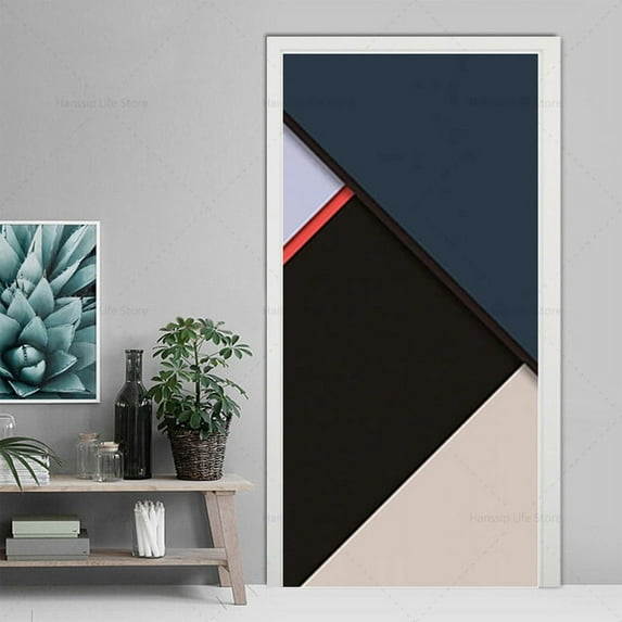 3D Geometric PVC Door Sticker Self Adhesive Gray Cool Stylish Full Door ...