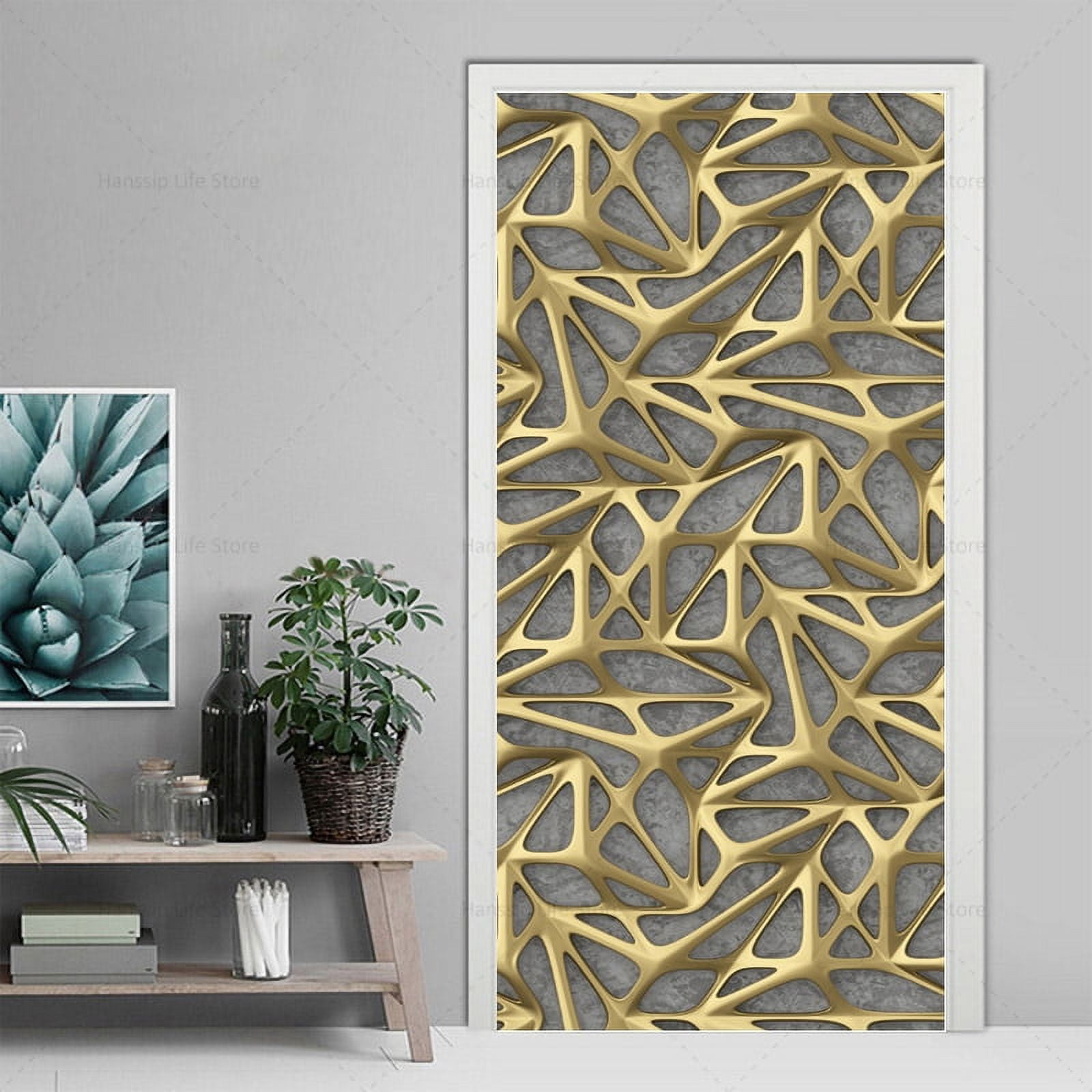 3D Geometric PVC Door Sticker Self Adhesive Gray Cool Stylish Full Door ...