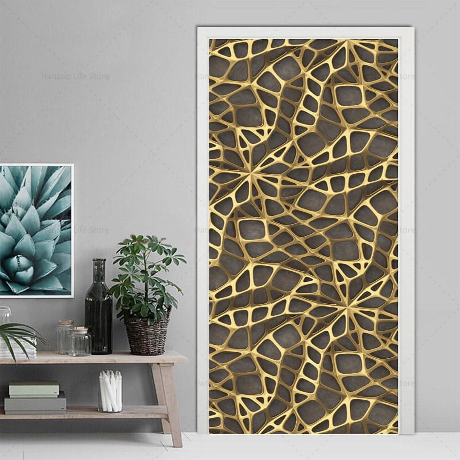 3D Geometric PVC Door Sticker Self Adhesive Gray Cool Stylish Full Door ...