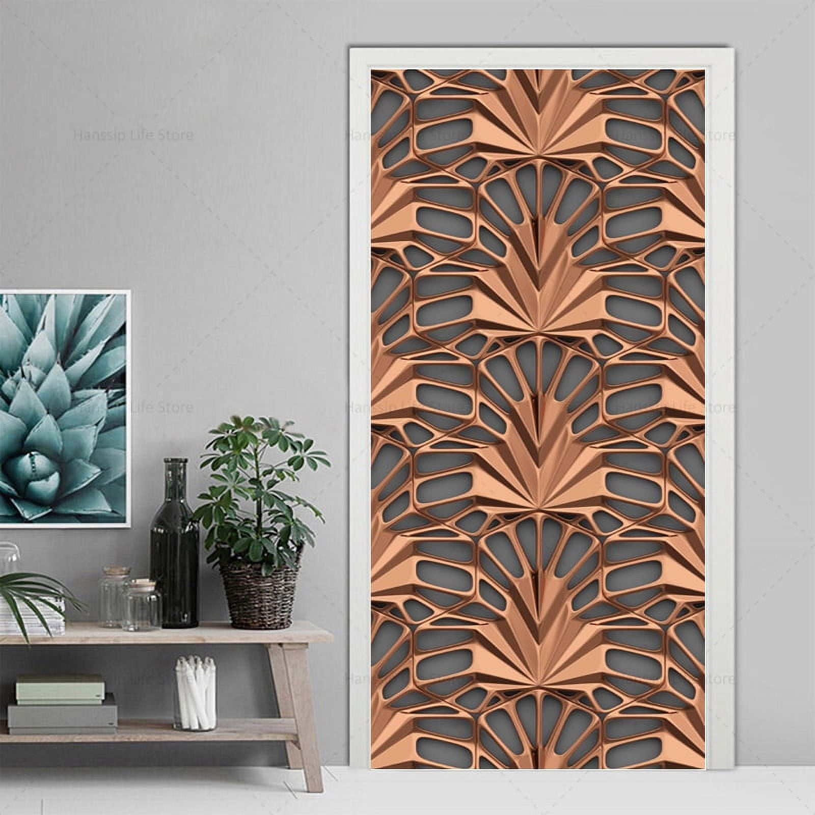 3D Geometric PVC Door Sticker Self Adhesive Gray Cool Stylish Full Door ...