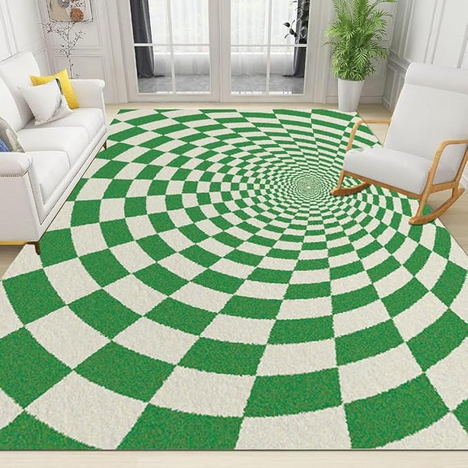 3D Geometric Space Area Rug Abstract Green Squares Space Living Room ...