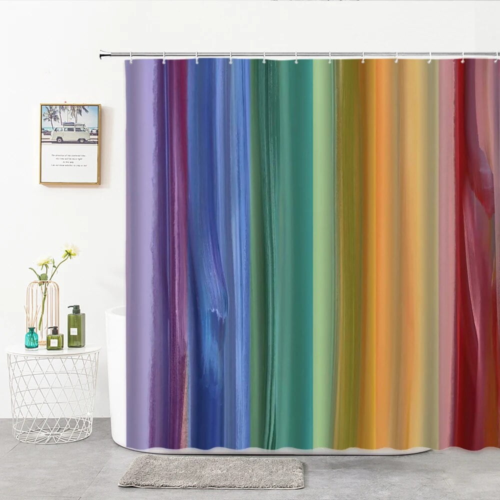3D Geometric gradient Shower Curtains Horizontal Stripes Wave Pattern ...