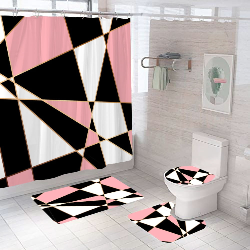 3d Geometry Of Art Bathroom Curtains Shower Curtain Set Modern Stripe