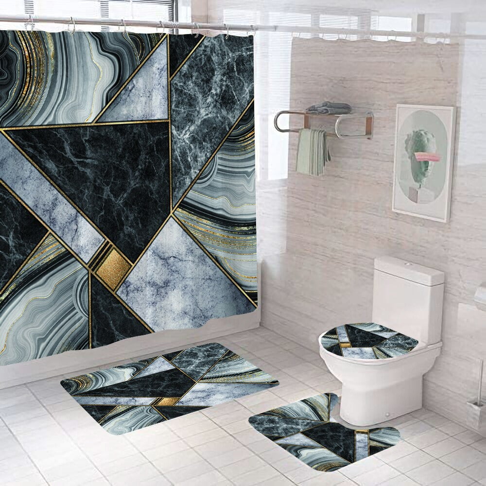 3D Geometry of Art Bathroom Curtains Shower Curtain Set Modern Stripe ...