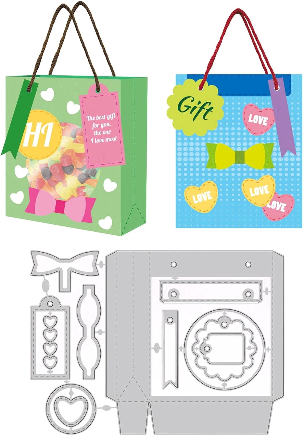 3D Gift Bag Cutting Dies Gift Box Card Borders Stitch Die Cut Carbon ...