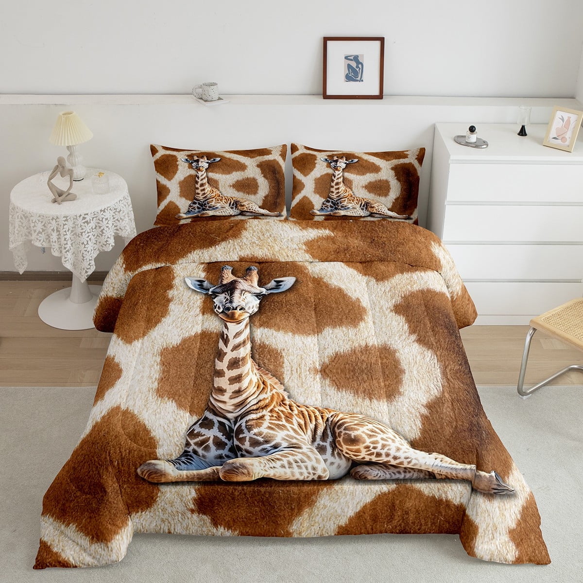 3D Giraffe Comforter Set,Giraffe Print Bedding Set,Wildlife Giraffe ...