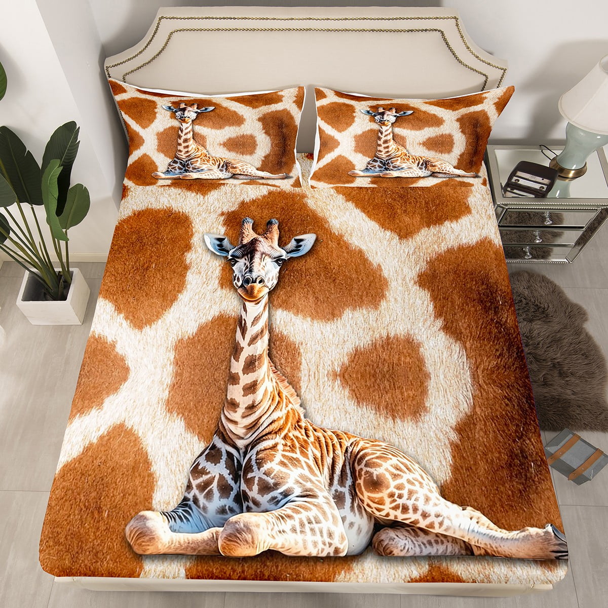 3D Giraffe Fitted Sheet,Giraffe Print Bed Sheets,Wildlife Giraffe ...