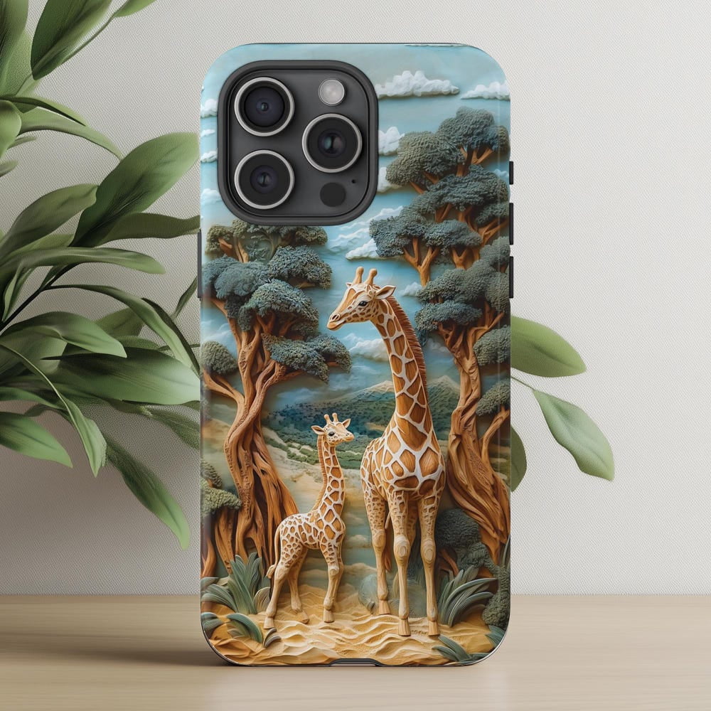 3D Giraffe Safari Wildlife Art Illusion Phone Case with iPhone 17 to 11 ...