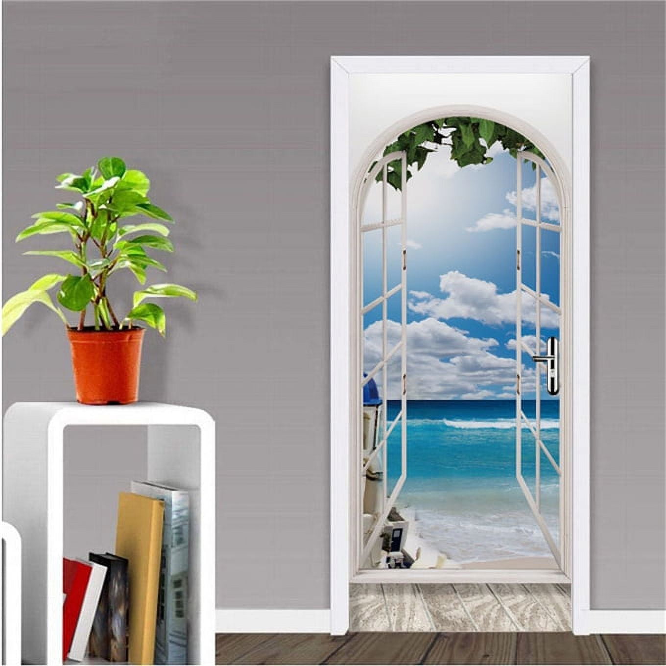 3D Glass Window Door Exterior Scenery Door Sticker Self-Adhesive Vinyl ...