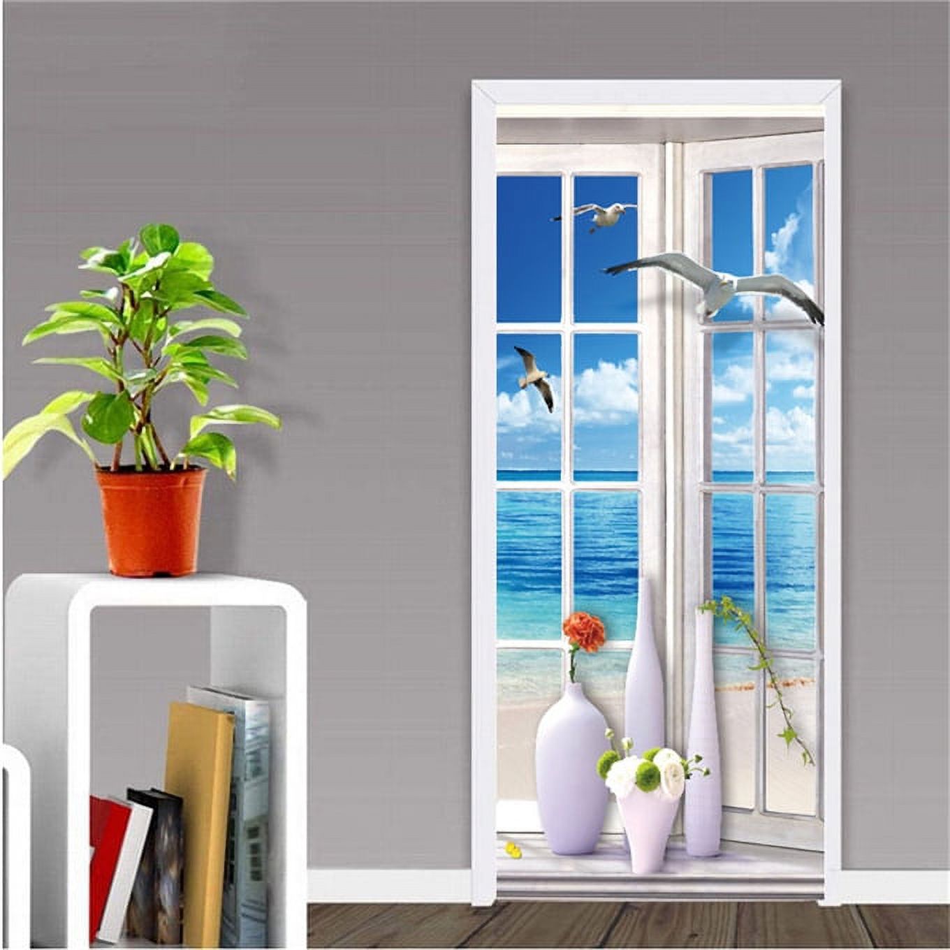 3D Glass Window Door Exterior Scenery Door Sticker Self-Adhesive Vinyl ...