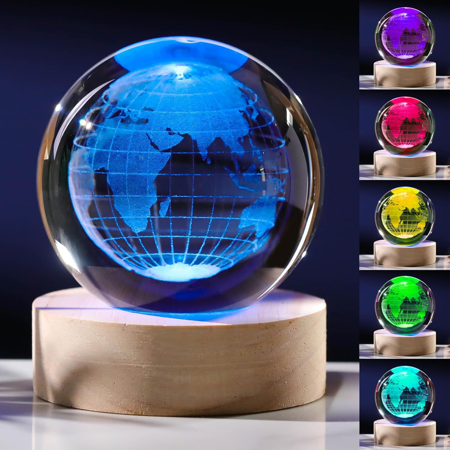 3D Globe Crystal Ball with LED Colorful Lighting Touch Base, Earth ...