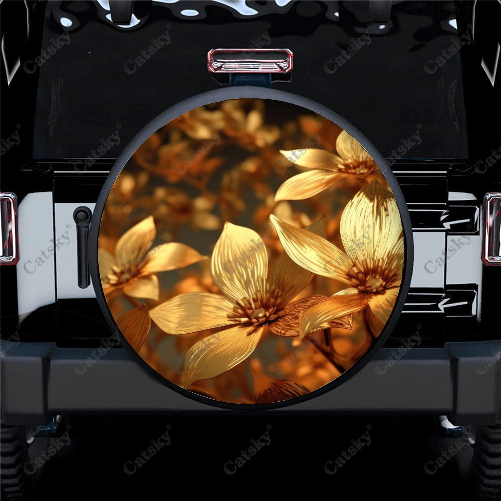 3D Gold Abstract Flower Pattern Polyester Universal Spare Wheel Tire ...
