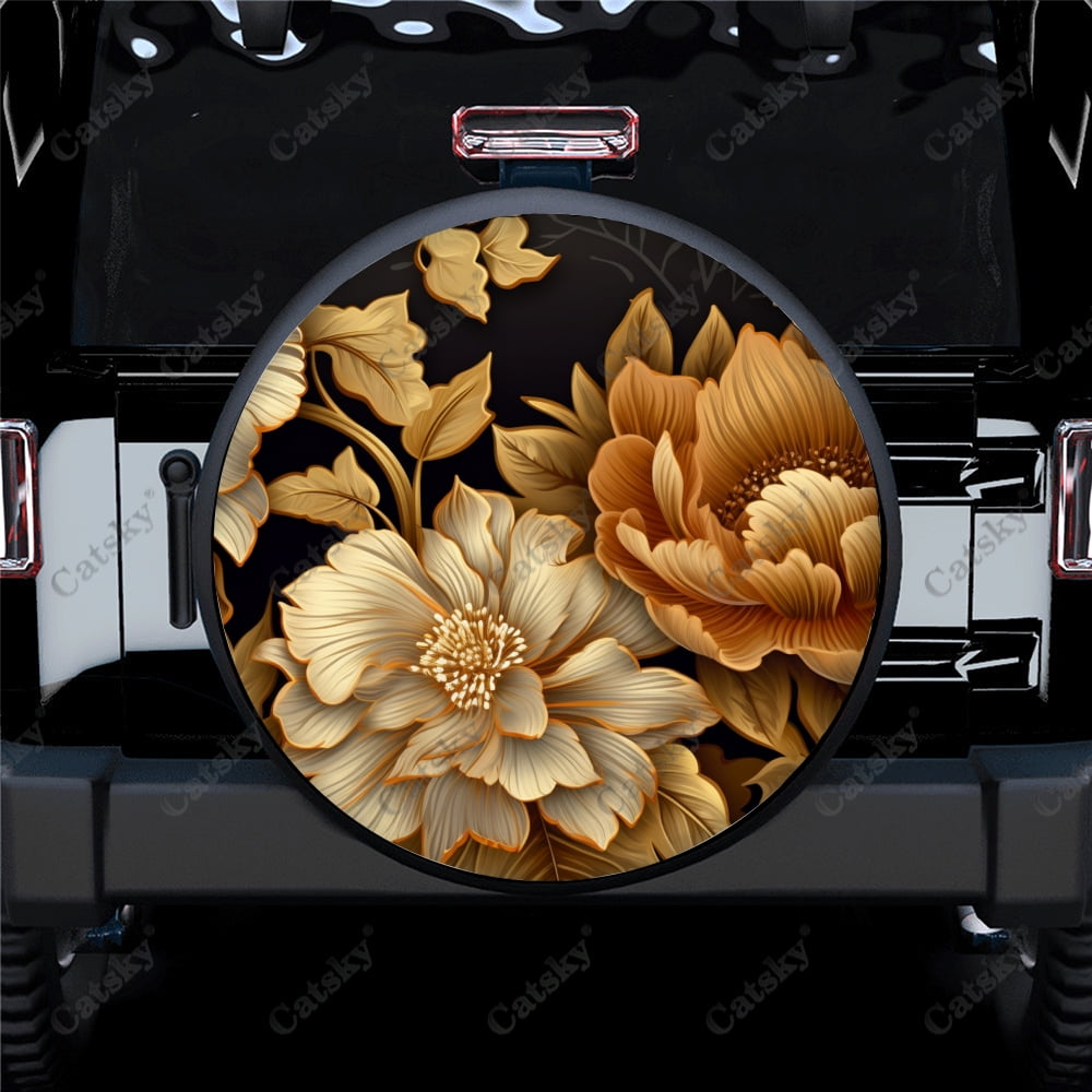 3D Gold Abstract Flower Pattern Polyester Universal Spare Wheel Tire ...