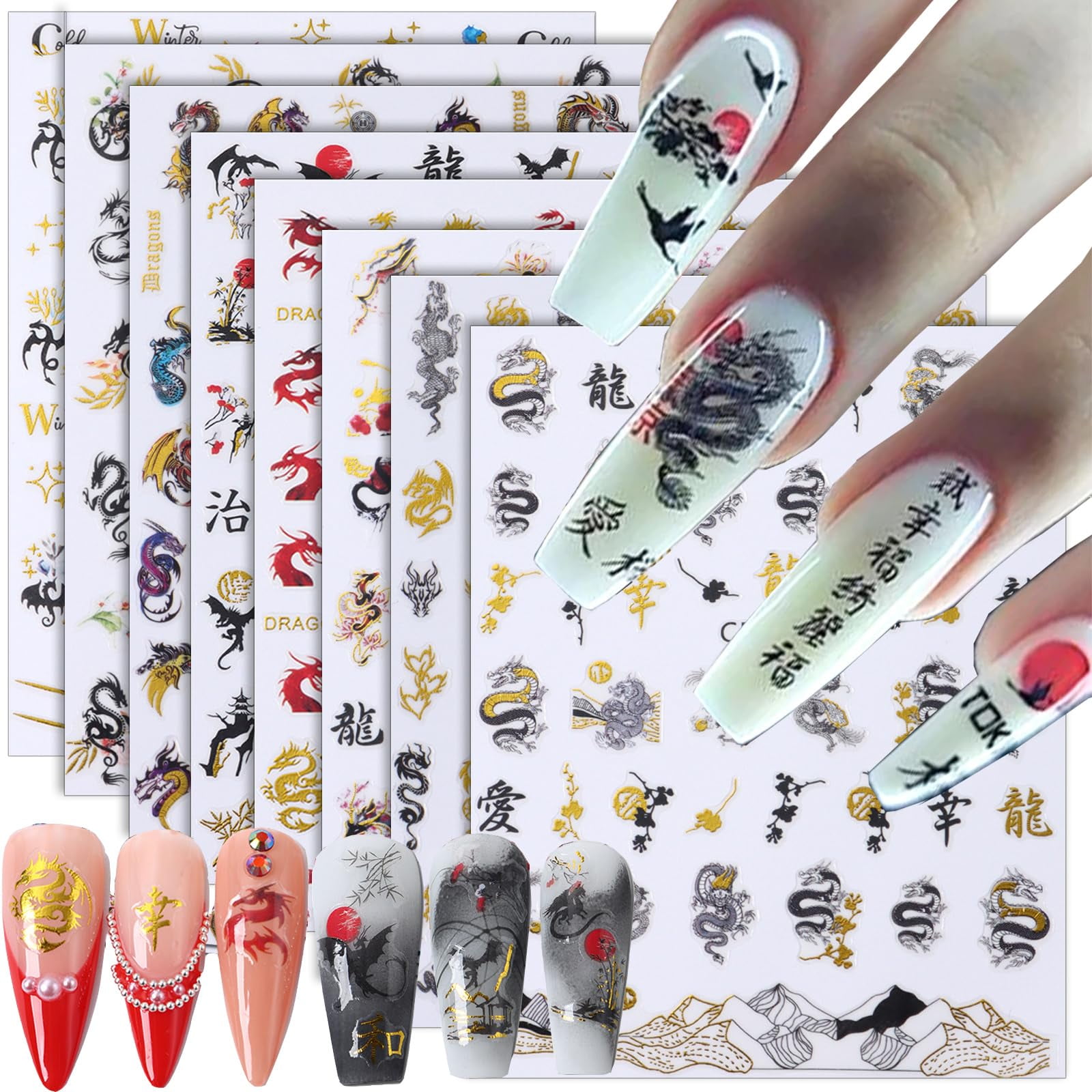 3D Gold Black Dragon Nail Stickers for Nail Chinese New Year Dragon ...