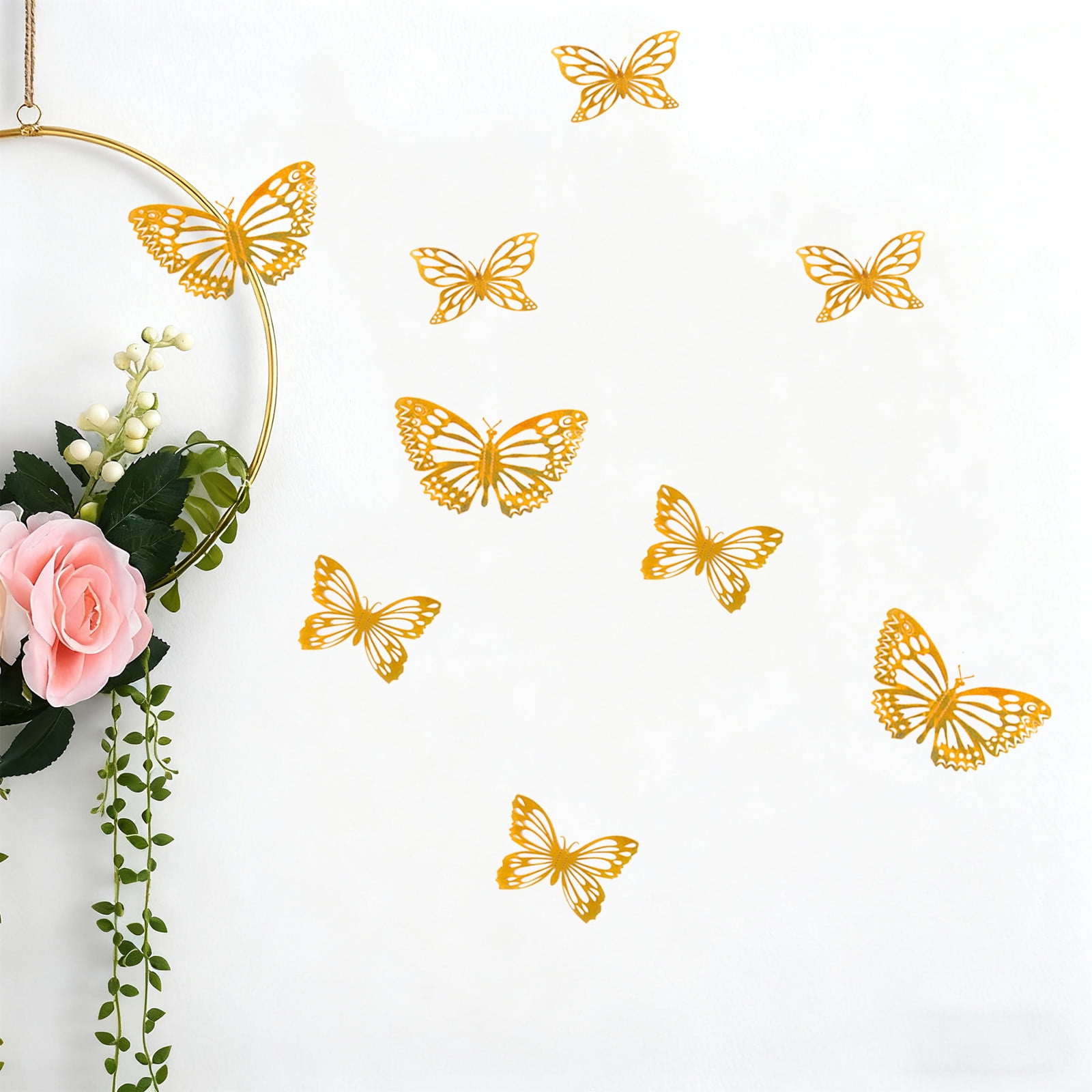 3D Gold Butterfly Wall Stickers, 12-Piece Removable Metallic Decals For ...