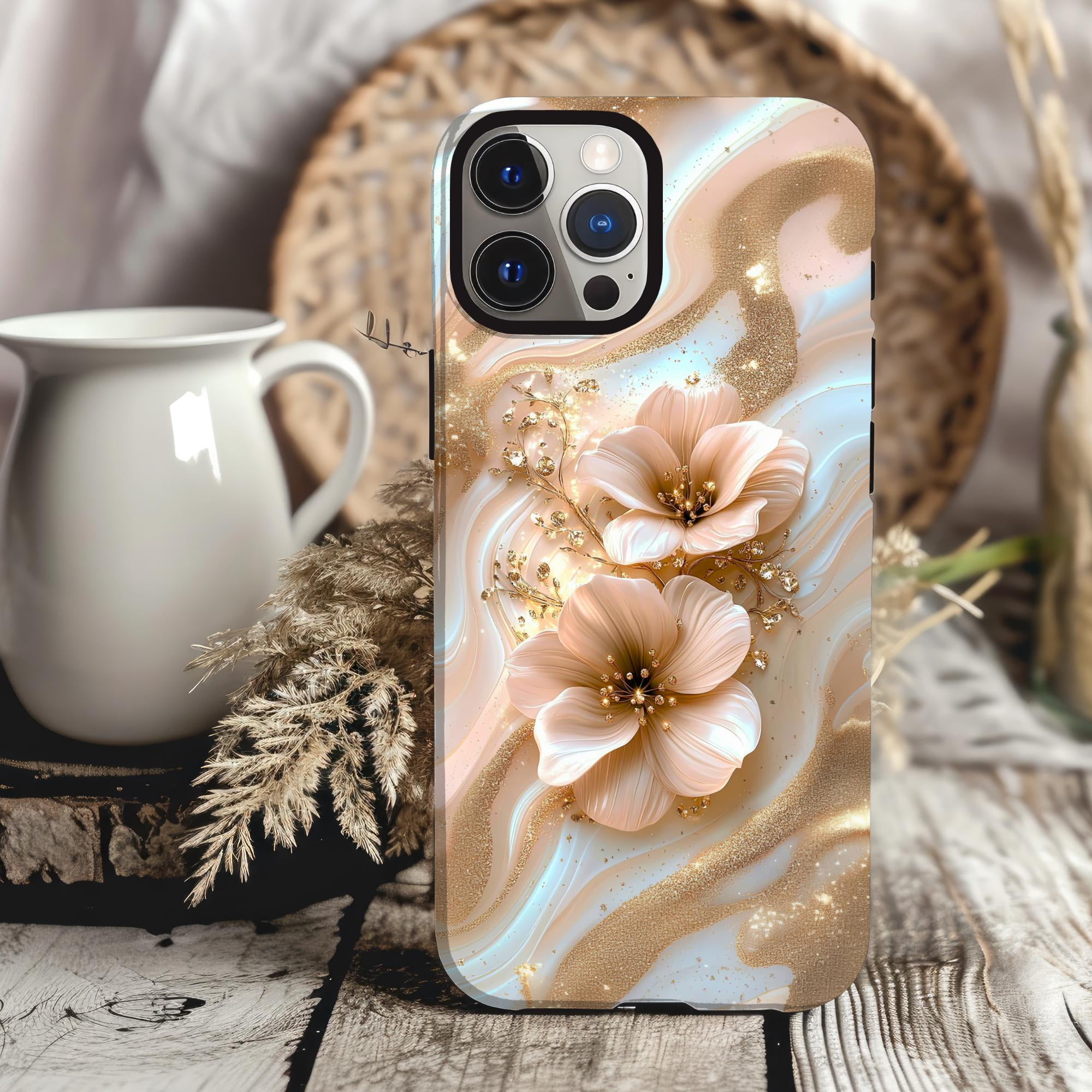 3D Gold Floral Case With Glitter Mosaic Bloom Pattern for iPhone 17 11 ...