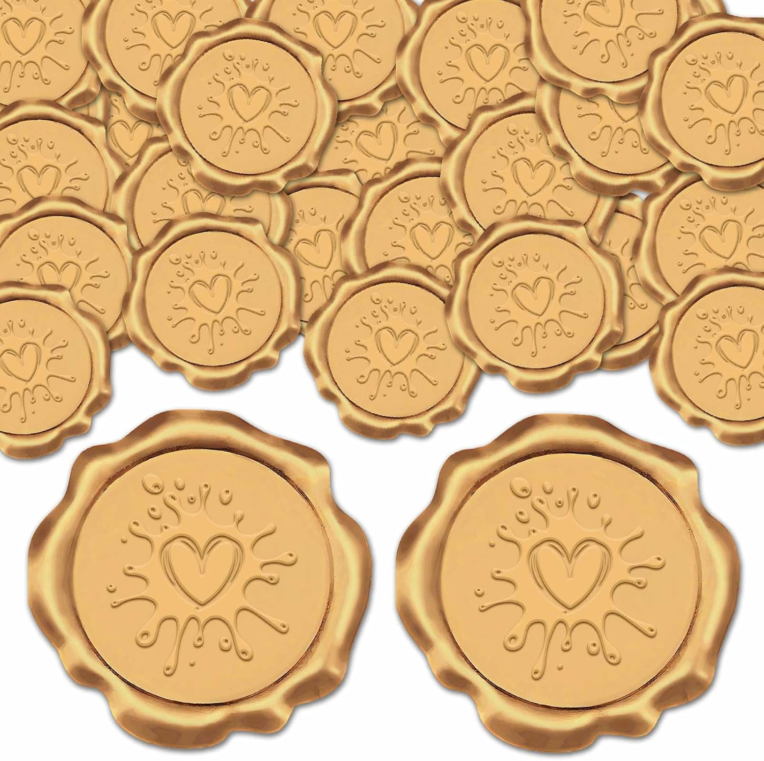 3D Gold Heart Wax Seal Stickers 30mm Self Adhesive Wax Decals Wedding ...