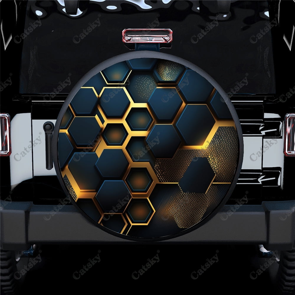 3D Gold Hexagon Shapes Pattern Polyester Universal Spare Wheel Tire ...