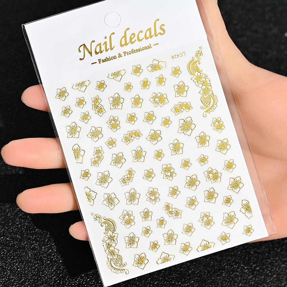 3D Gold Sun/Moon/Star Bronzing Nail Art Sticker 8*10cm Laser Star Moon ...
