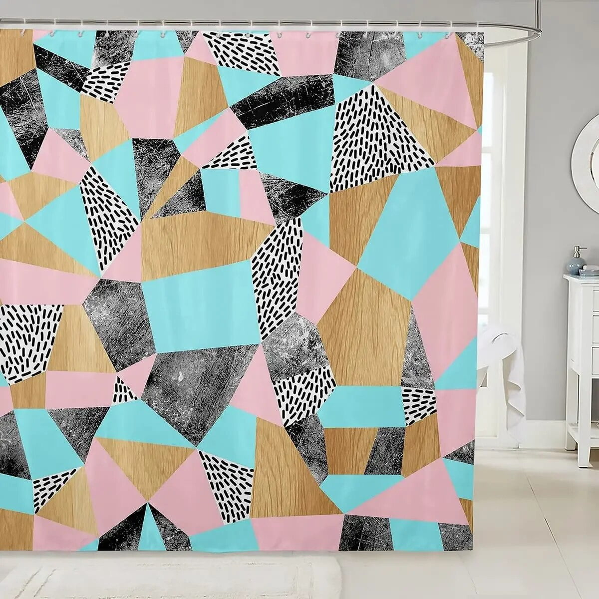 3d Golden Bathroom Curtain Geometric Abstract Triangle Shower Curtain