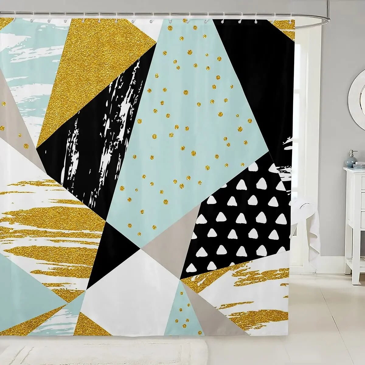 3d Golden Bathroom Curtain Geometric Abstract Triangle Shower Curtain