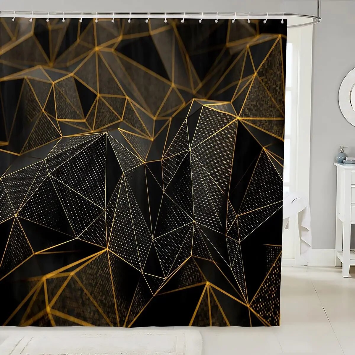 3D Golden Bathroom Curtain Geometric Abstract Triangle Shower Curtain ...