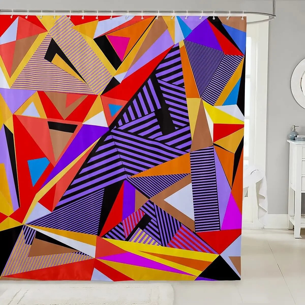 3d Golden Bathroom Curtain Geometric Abstract Triangle Shower Curtain