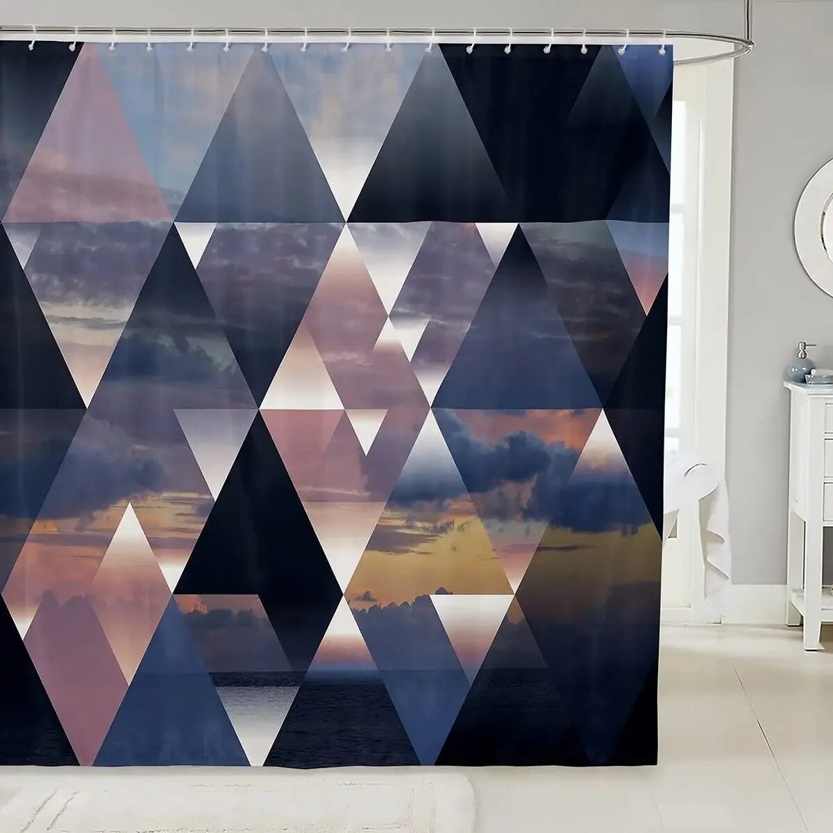 3d Golden Bathroom Curtain Geometric Abstract Triangle Shower Curtain
