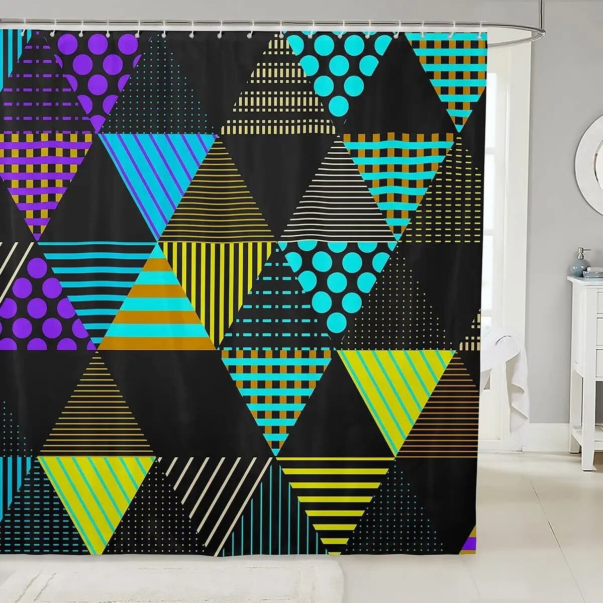 3d Golden Bathroom Curtain Geometric Abstract Triangle Shower Curtain