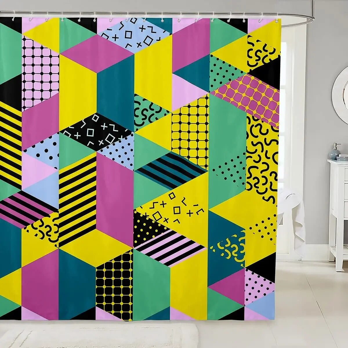 3d Golden Bathroom Curtain Geometric Abstract Triangle Shower Curtain