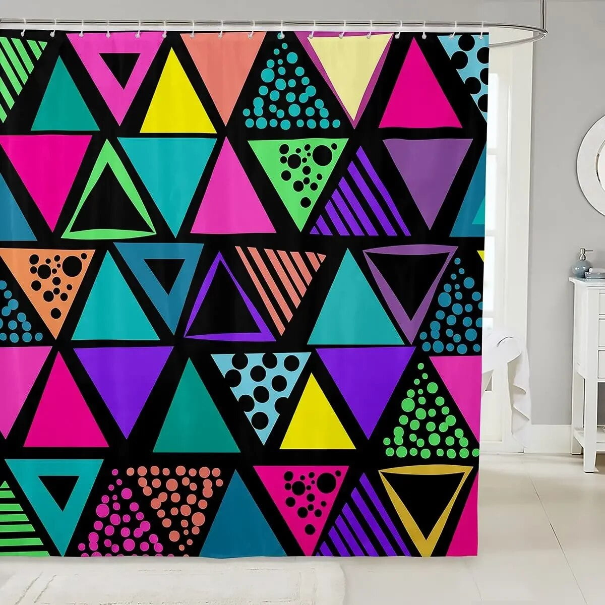 3d Golden Bathroom Curtain Geometric Abstract Triangle Shower Curtain