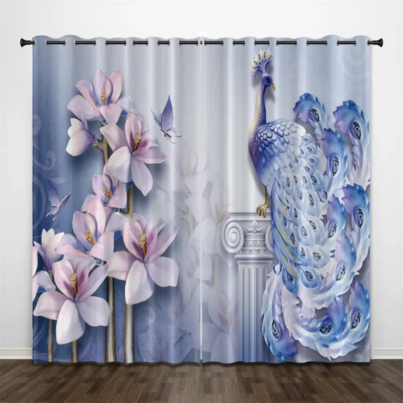 3D Golden Peacock Relief Luxury Modern Light Filtering Drapes Theme ...