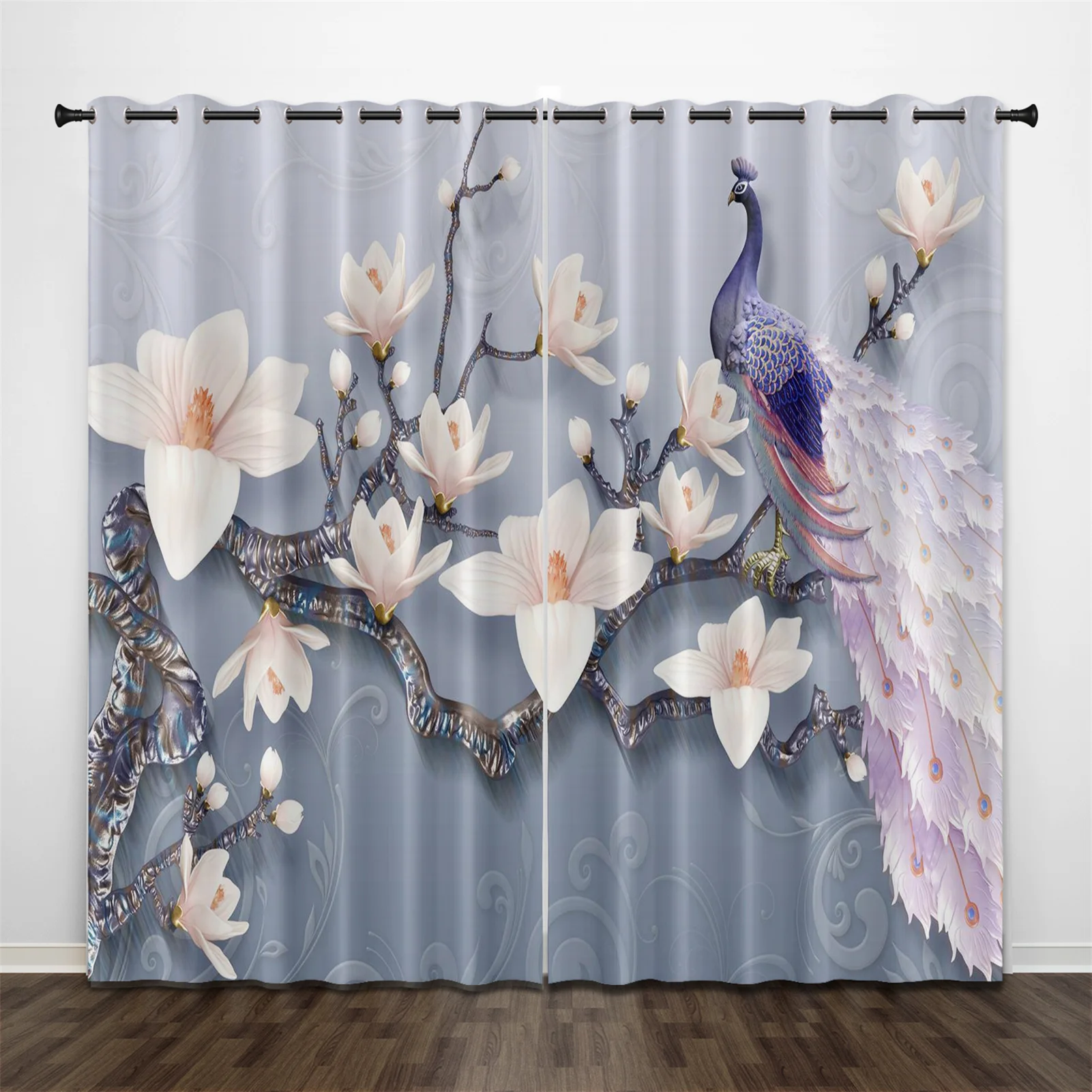 3D Golden Peacock Relief Luxury Modern Light Filtering Drapes Theme ...