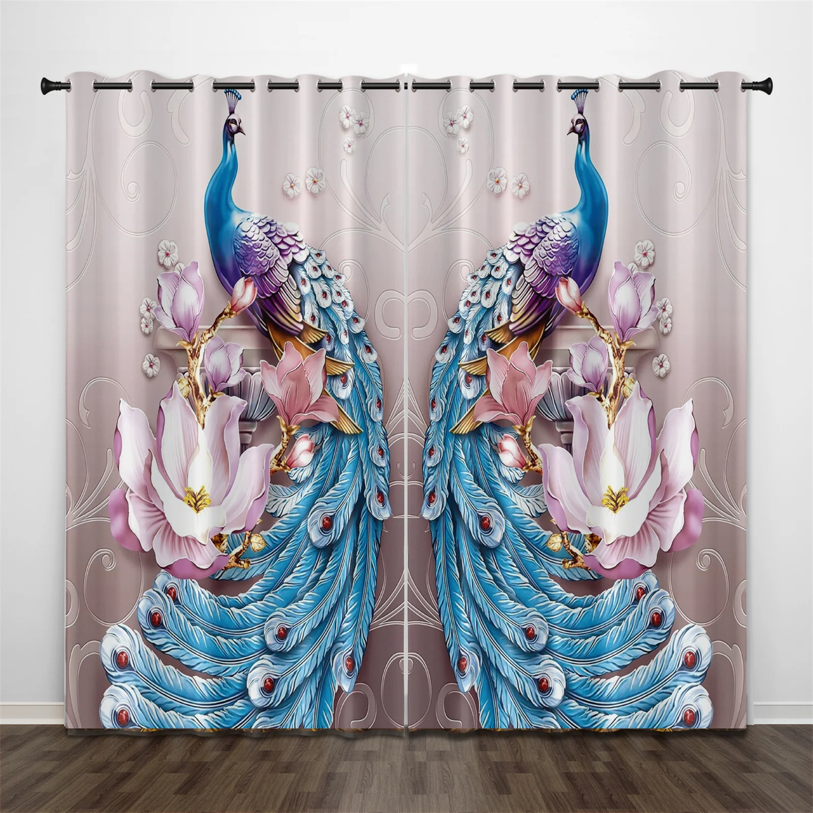 3D Golden Peacock Relief Luxury Modern Light Filtering Drapes Theme ...