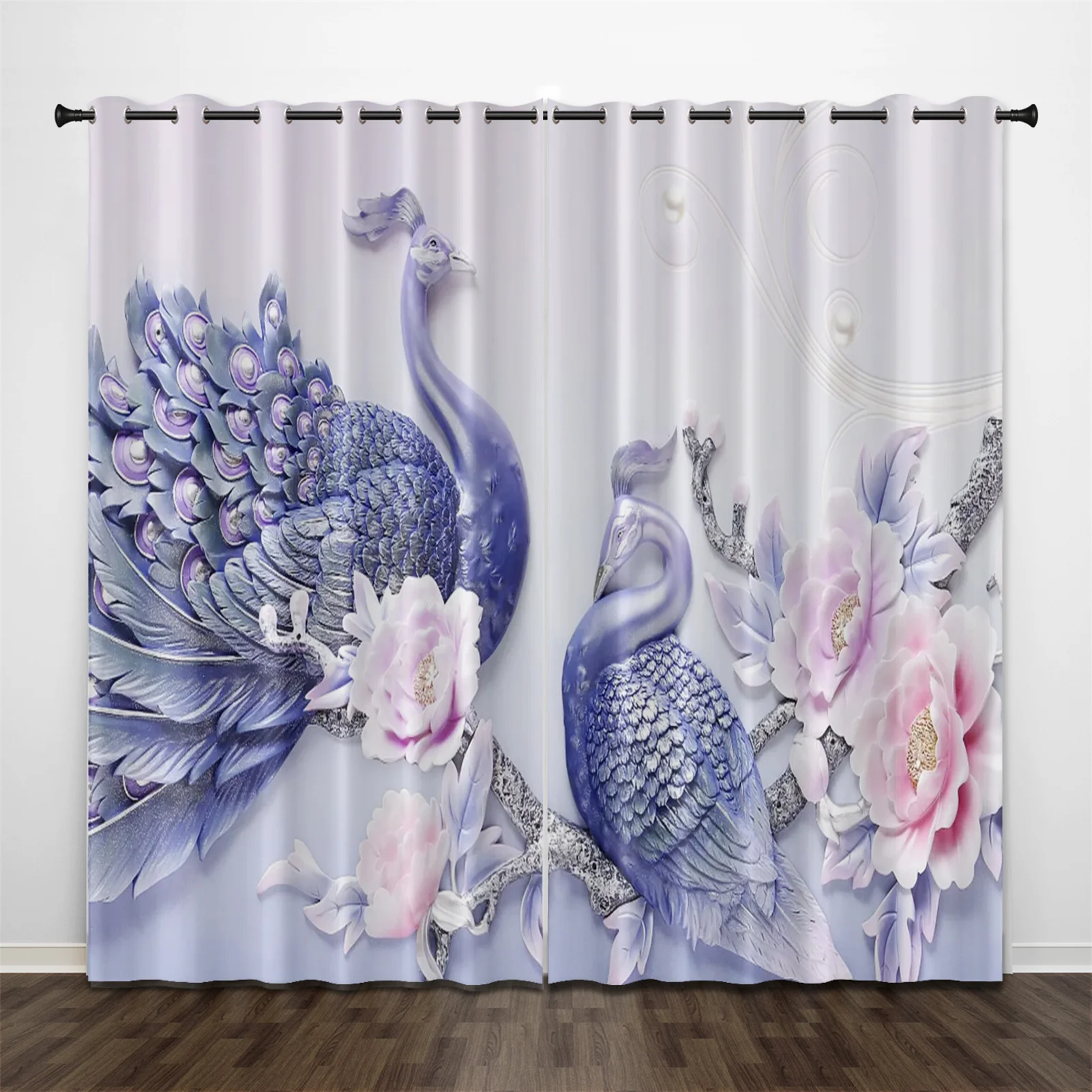 3D Golden Peacock Relief Luxury Modern Light Filtering Drapes Theme ...