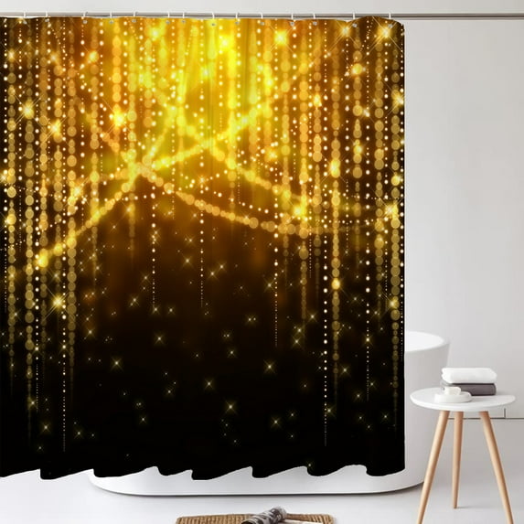 3D Golden Spangled Shower Curtains Sparkling Shining Printing Bath Curtains Set Non-slip Bath ...
