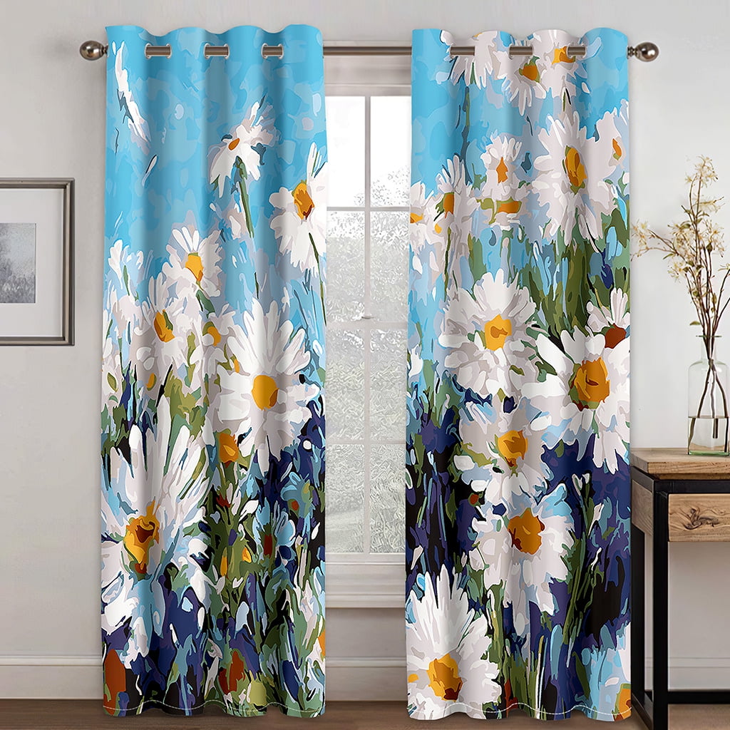 3D Golden Yellow Sunflower Butterfly Home ration Sun Shade Curtains 2 ...