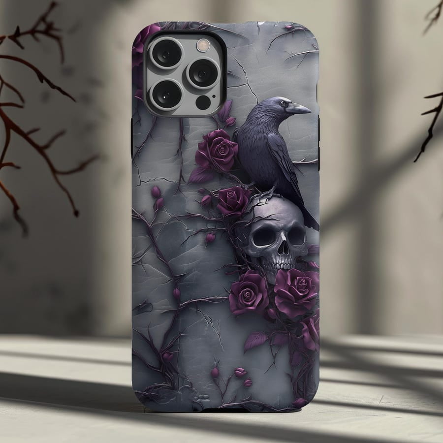 3D Gothic Crow and Dark Aesthetic Protective Phone Case 11 12 13 14 15 ...
