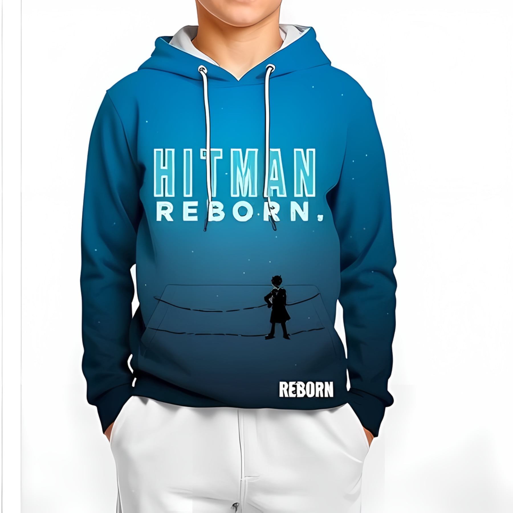 3D Gradient Blue Hoodie with Text Stylish Casual Wear for Youth ...