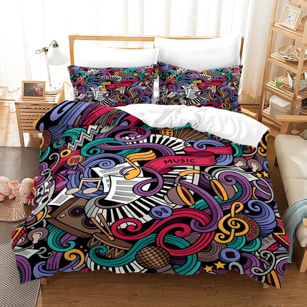 3D Graffiti Color Digital Print Duvet Cover Bed Linens with Pillowcase ...
