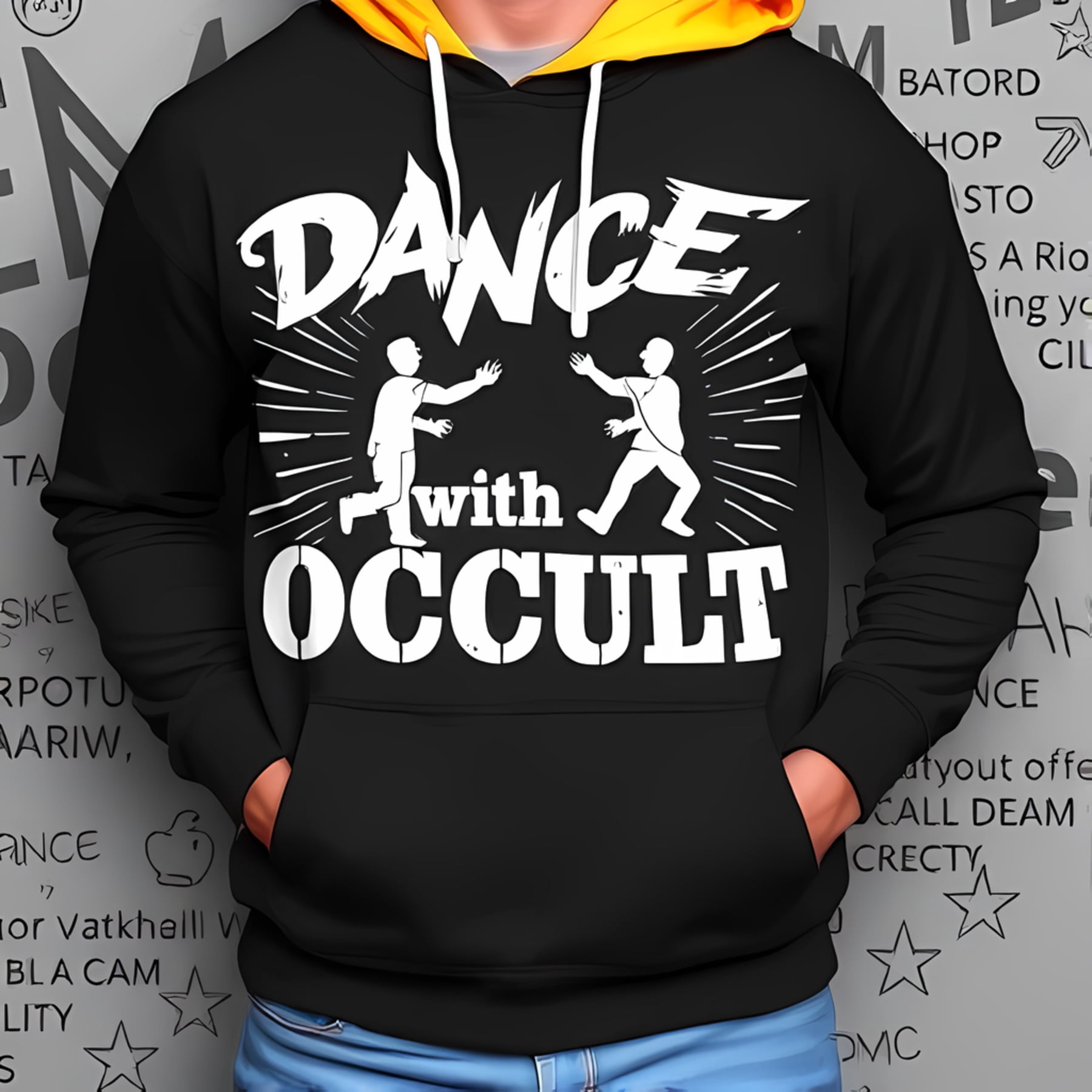 3D Graphic Hoodie "DANCE with OCCULT" - Black with Bright Yellow Hood ...