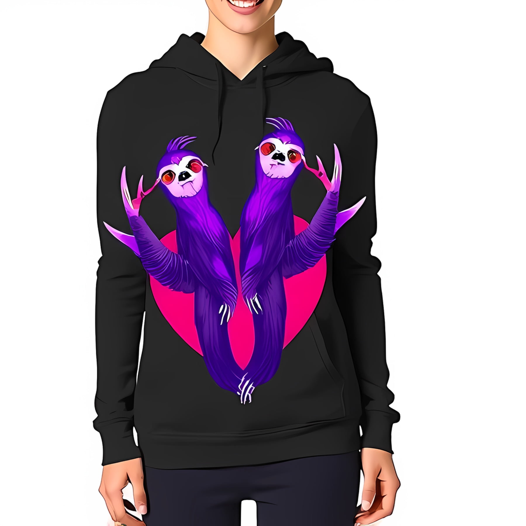 3D Graphic Hoodie - Purple Sloths in Heart Design Sunglasses Cute ...